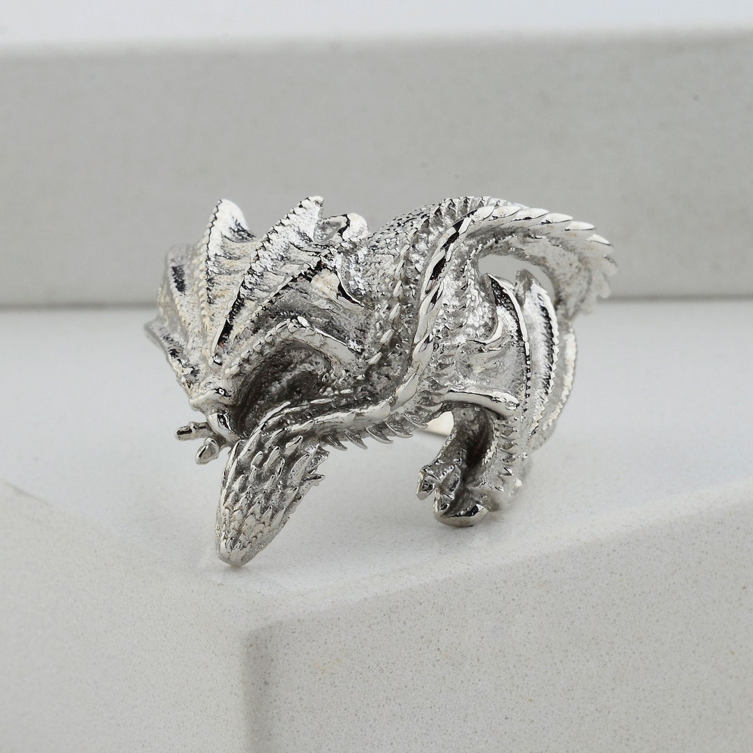 Handmade 925 Sterling Silver Winged Dragon Ring - Biker Style - Etsy