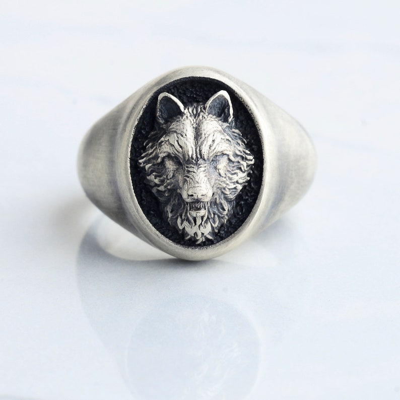 Wild Wolf 925k Silver Men Ring, Angry Wolf Head Ring, Wolf Charm ...