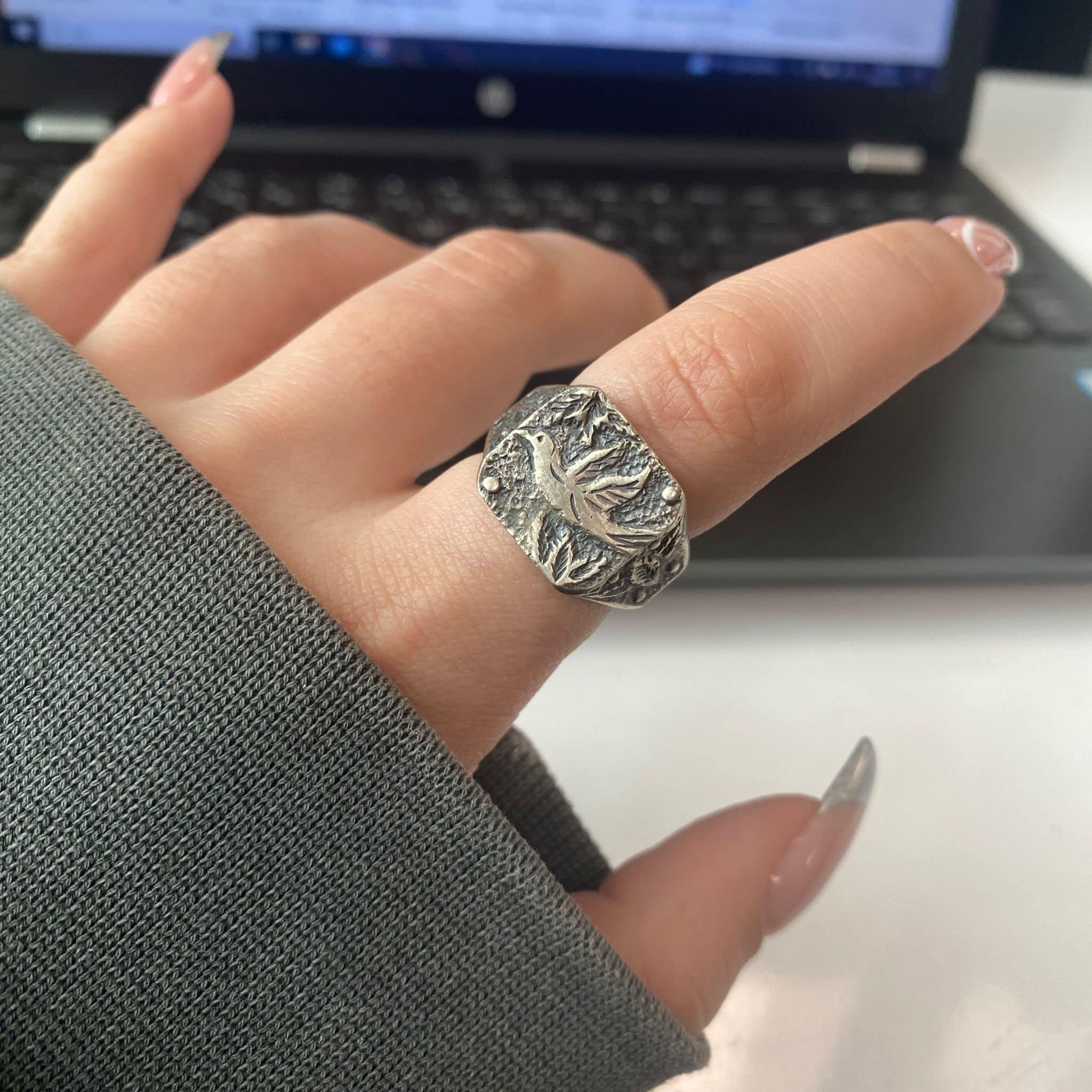 925k Silver Patterned Dove Relief Men Ring Stackable Pigeon - Etsy