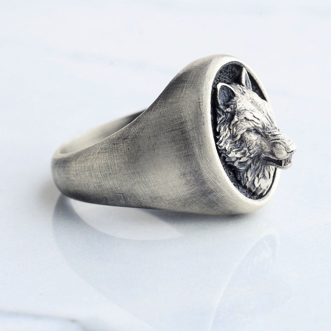 Wild Wolf 925k Silver Men Ring, Angry Wolf Head Ring, Wolf Charm ...