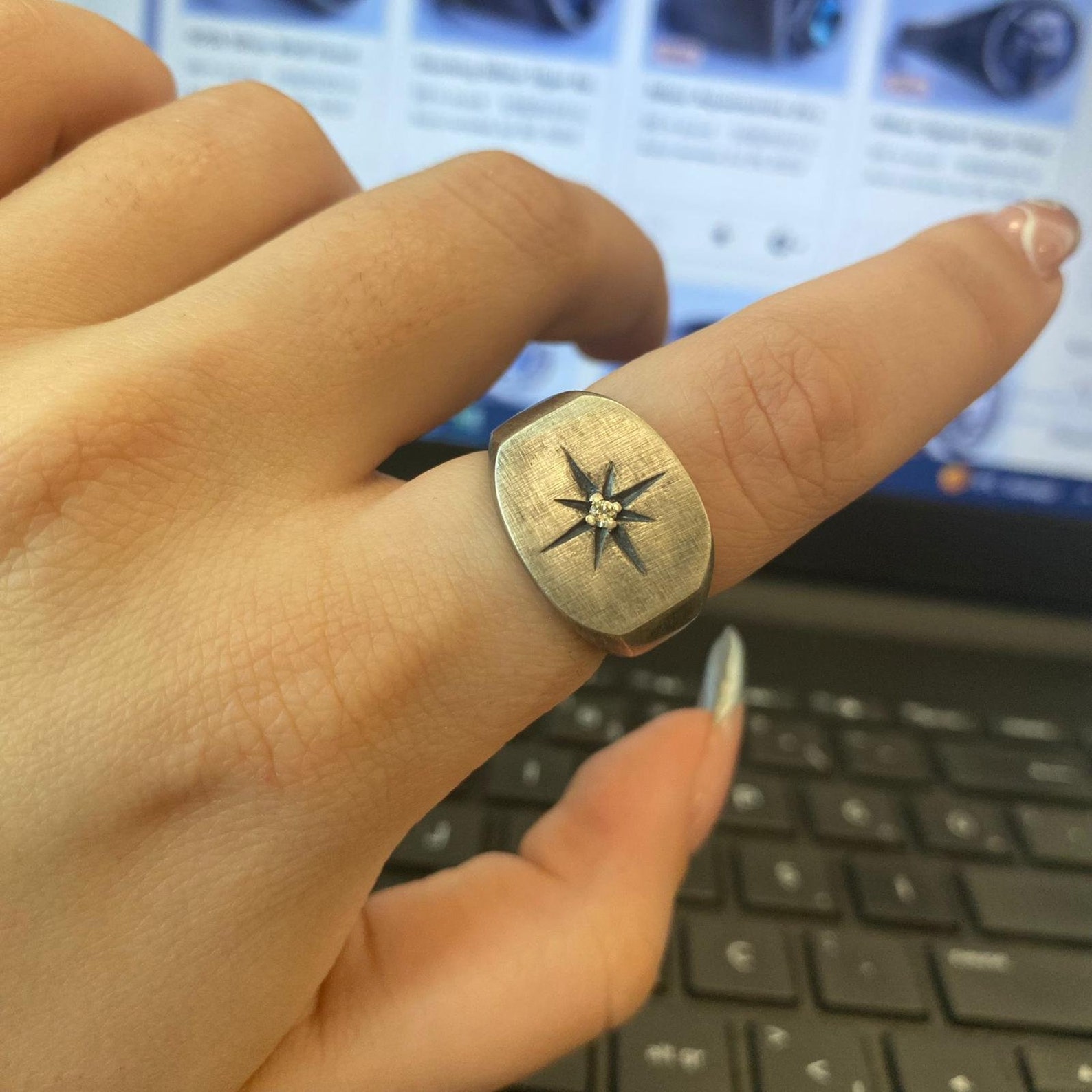 Sterling Silver Compass Ring: Pole Star Signet Biker Ring - Etsy