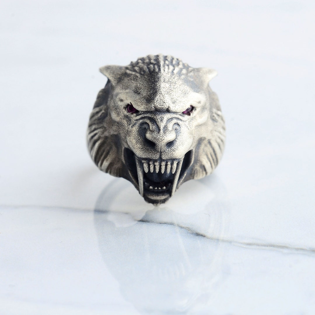 Saber Tooth Tiger Ring 925k Silver Tiger Head Man Ring Wild - Etsy