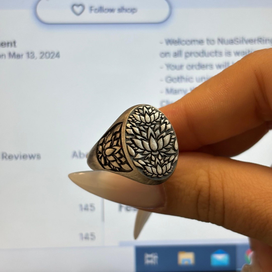 Silver Lotus Man Ring,unique Mens Ring,stackable Lotus Ring,japanese ...