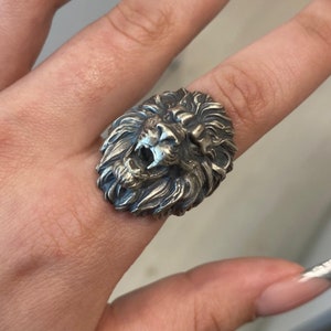 Lion Head Silver Man Ring, 3D Animal Ring, African Lion Ring, Roaring ...