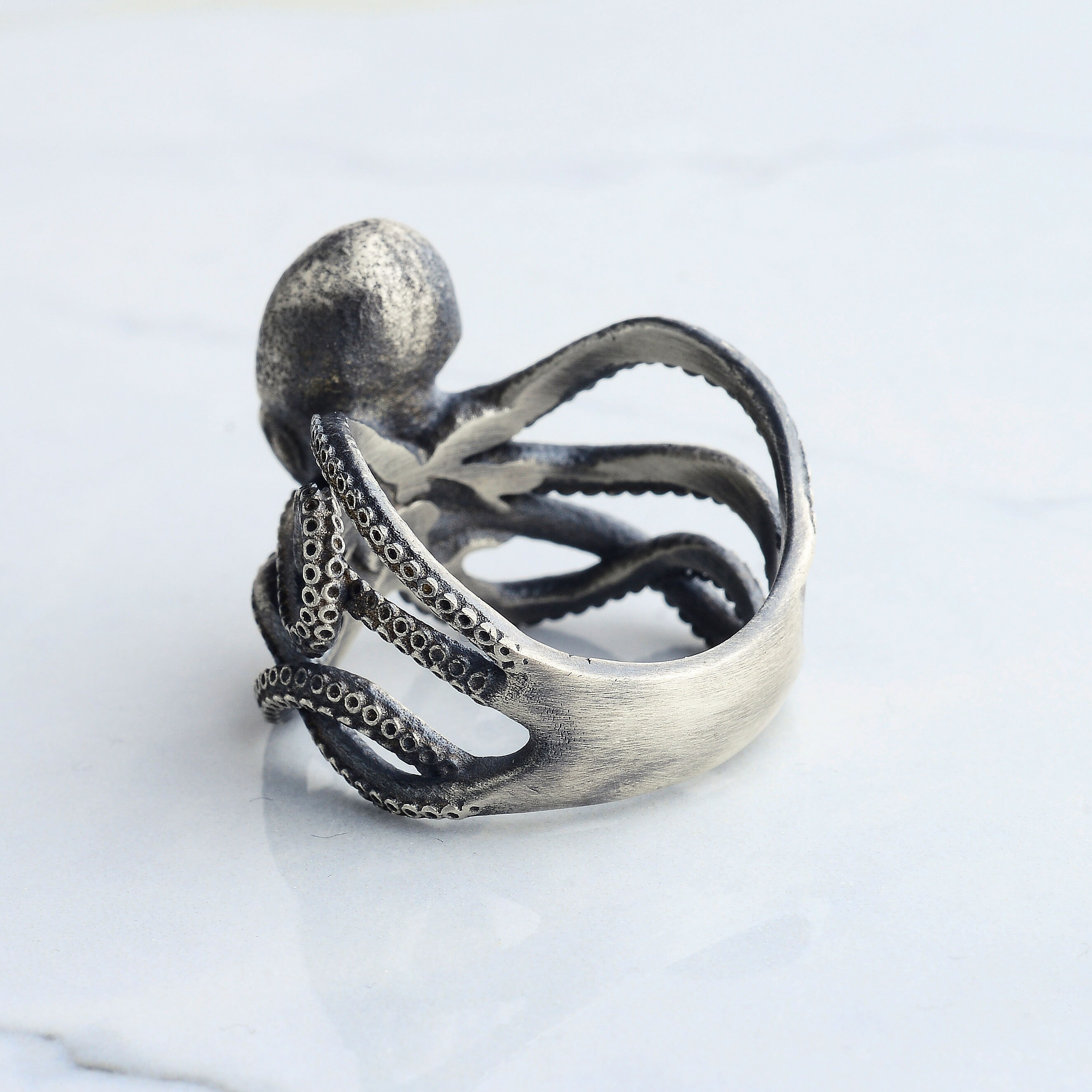3D Octopus Head Silver Men Ring, Sea Animal Jewelry, Ocean Ring ...