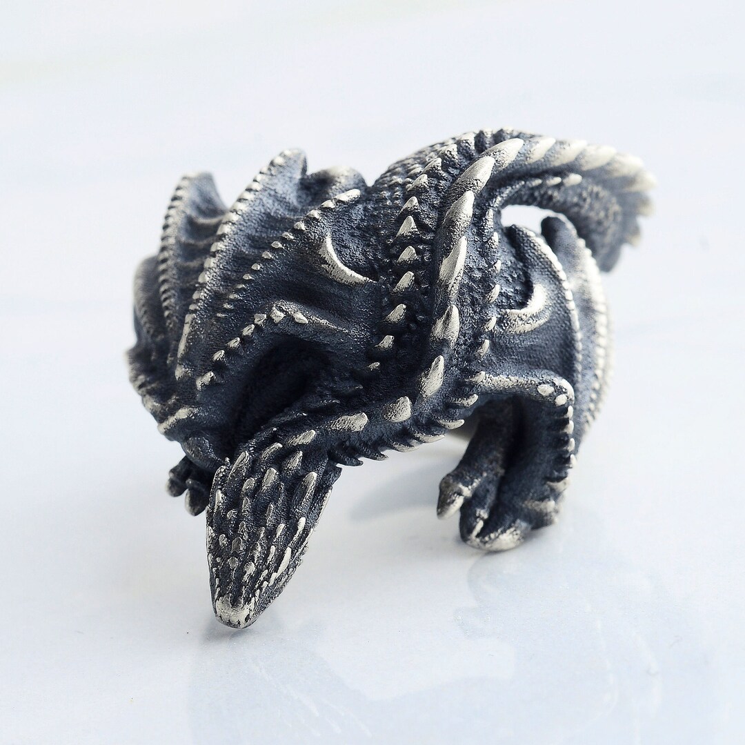 Sterling Silver Winged Dragon Ring: Gothic Biker Style - Etsy
