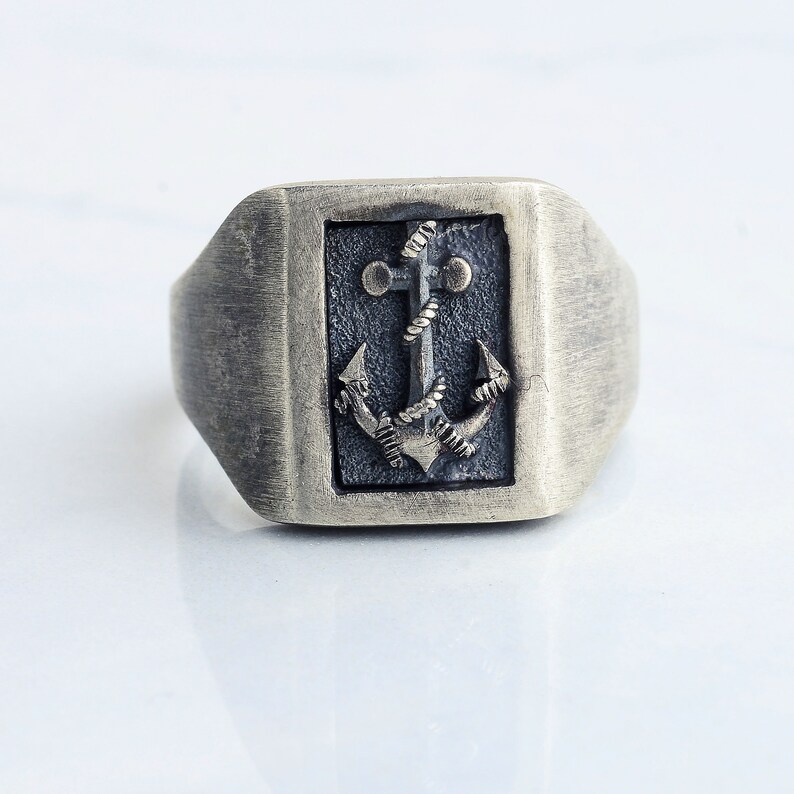 Sterling Silver Anchor Signet Ring: Mariner Sea Ring - Etsy