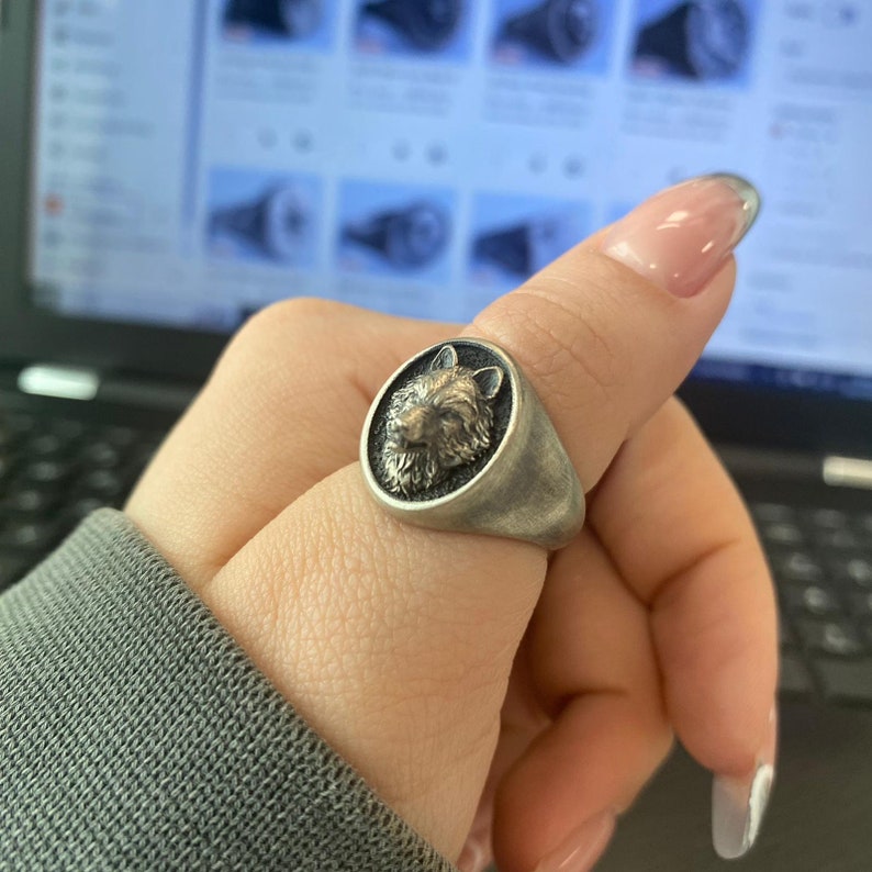 Wild Wolf 925k Silver Men Ring, Angry Wolf Head Ring, Wolf Charm ...