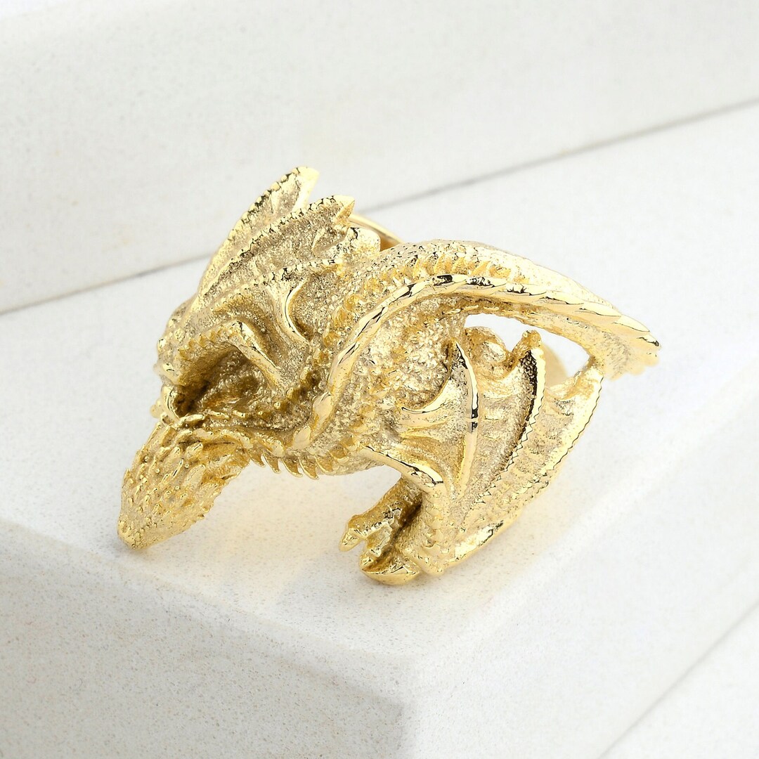 Gold Plated Winged Dragon Ring: Handmade Biker Style - Etsy