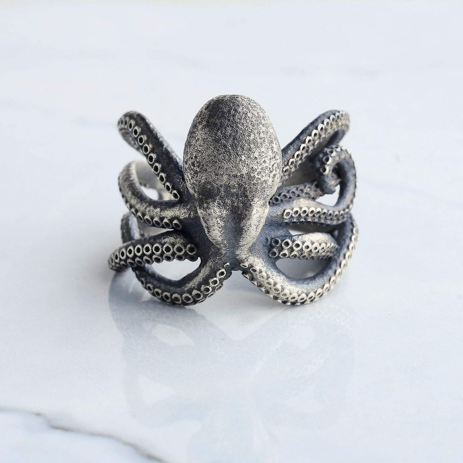 3D Octopus Head Ring: Sterling Silver Sea Animal Jewelry - Etsy