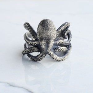 3D Octopus Head Ring: Sterling Silver Sea Animal Jewelry - Etsy