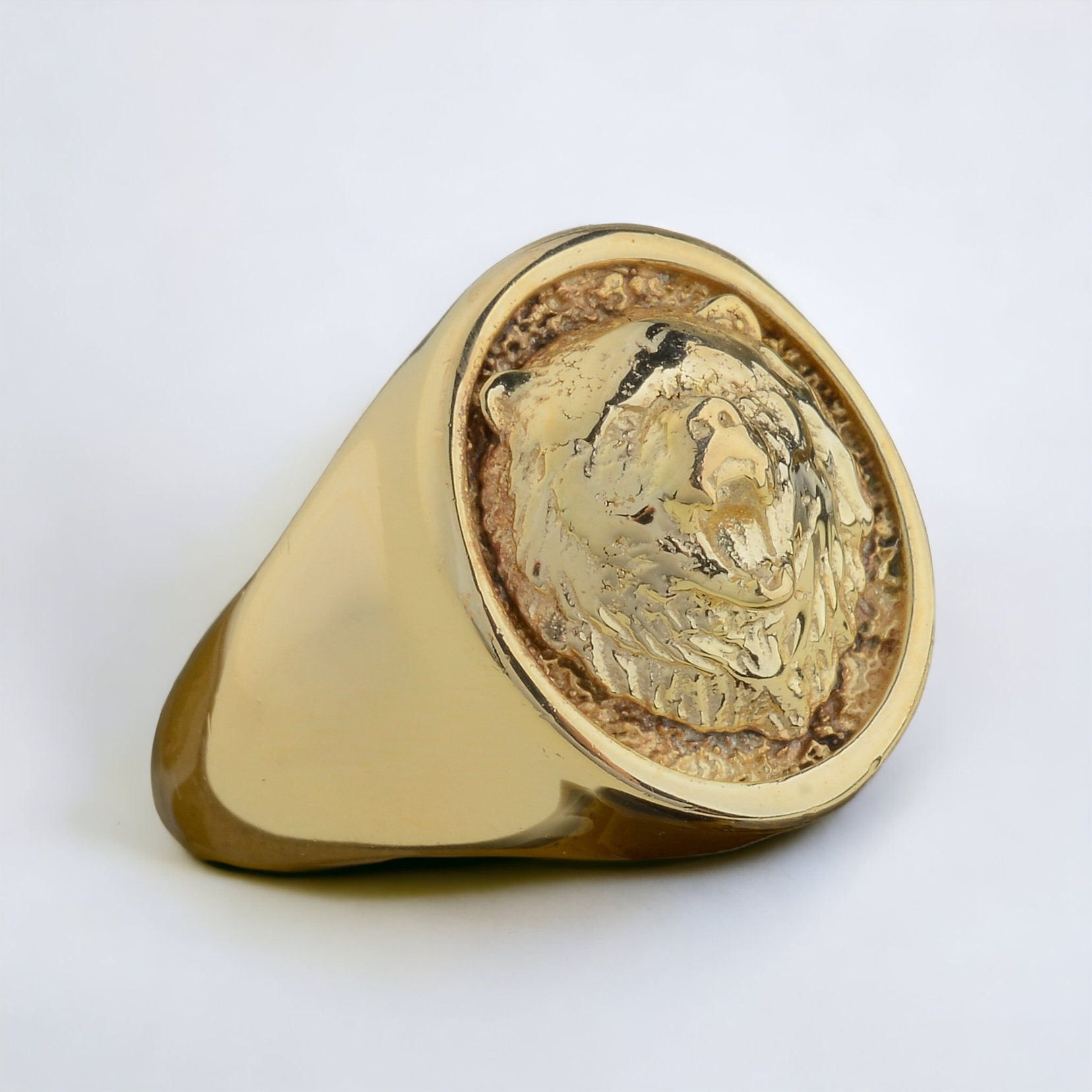 10k Gold Bear Signet Ring: Handmade Wild Animal Jewelry - Etsy