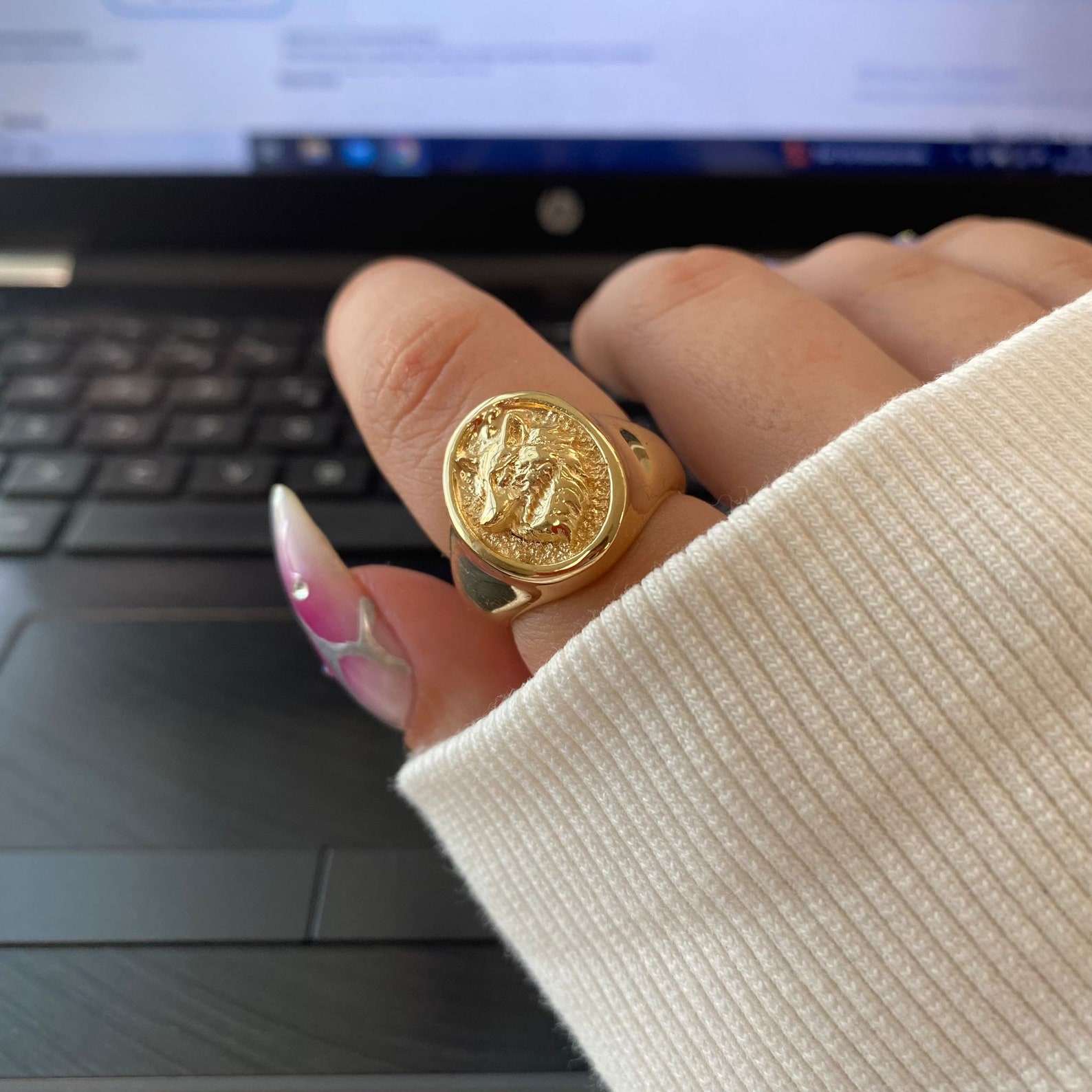 10k Gold Wolf Wedding Ring, Handmade Wolf Ring, Statement Ring, Pinky ...