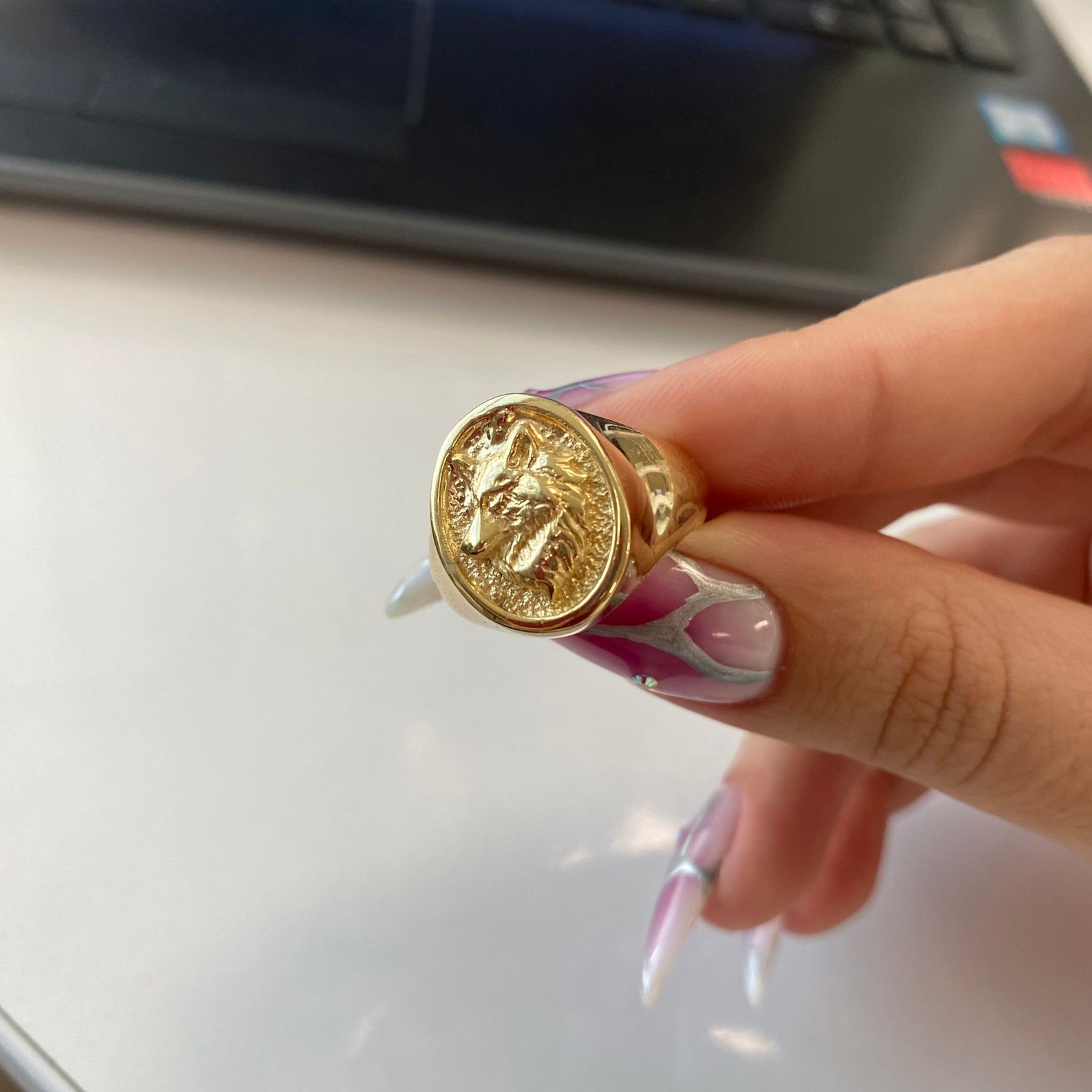 10k Gold Wolf Wedding Ring, Handmade Wolf Ring, Statement Ring, Pinky ...