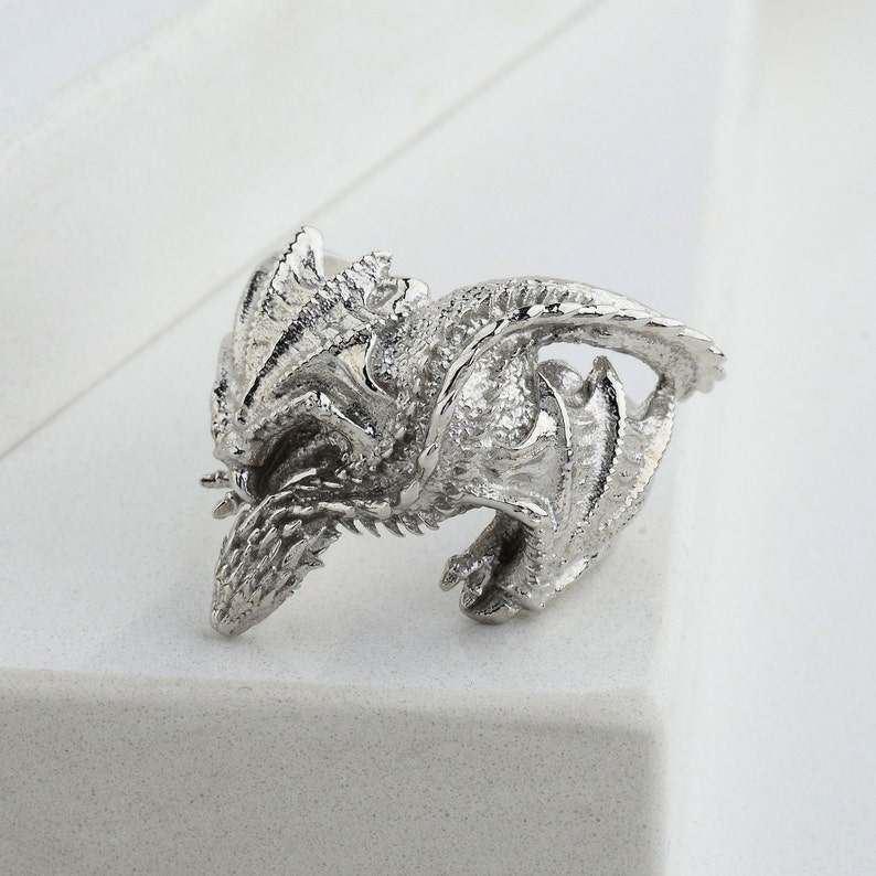Handmade 925 Sterling Silver Winged Dragon Ring - Biker Style - Etsy