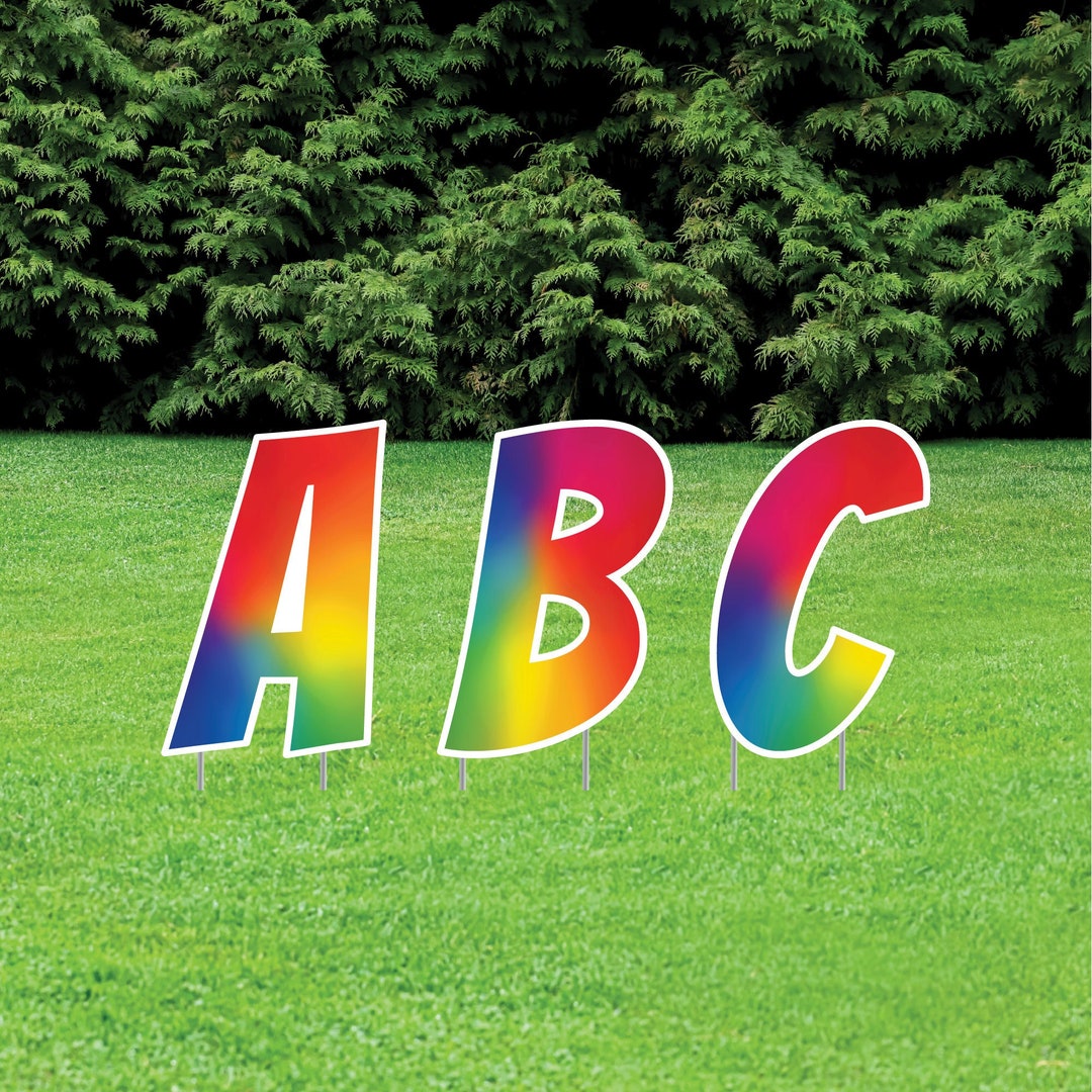 17" Rainbow Lawn Letters With Stakes | Super Font - Etsy