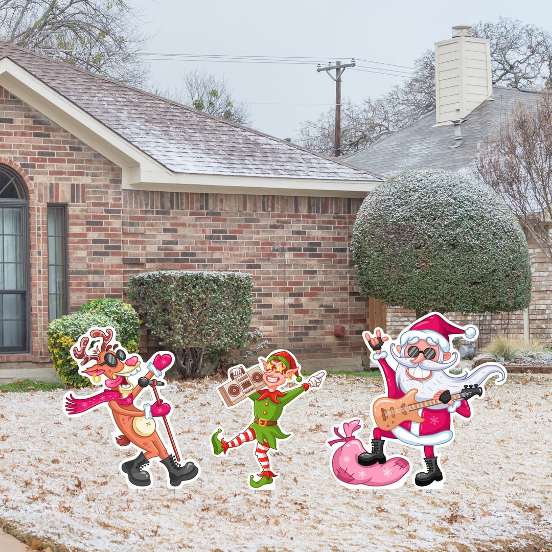 Rockin' Christmas Yard Decorations | 3 Pack With Stakes - Etsy