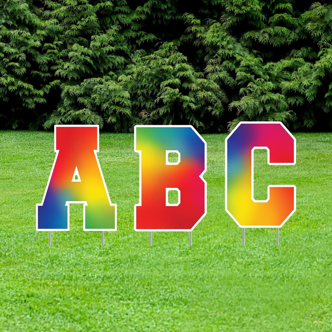 23.5" Tall Rainbow Lawn Letters With Stakes | College Font - Etsy