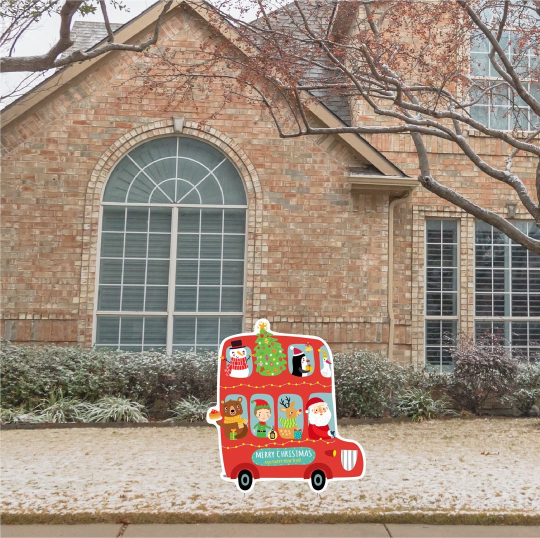 Santa's Big Red Bus Yard Decorations | Including Stakes - Etsy
