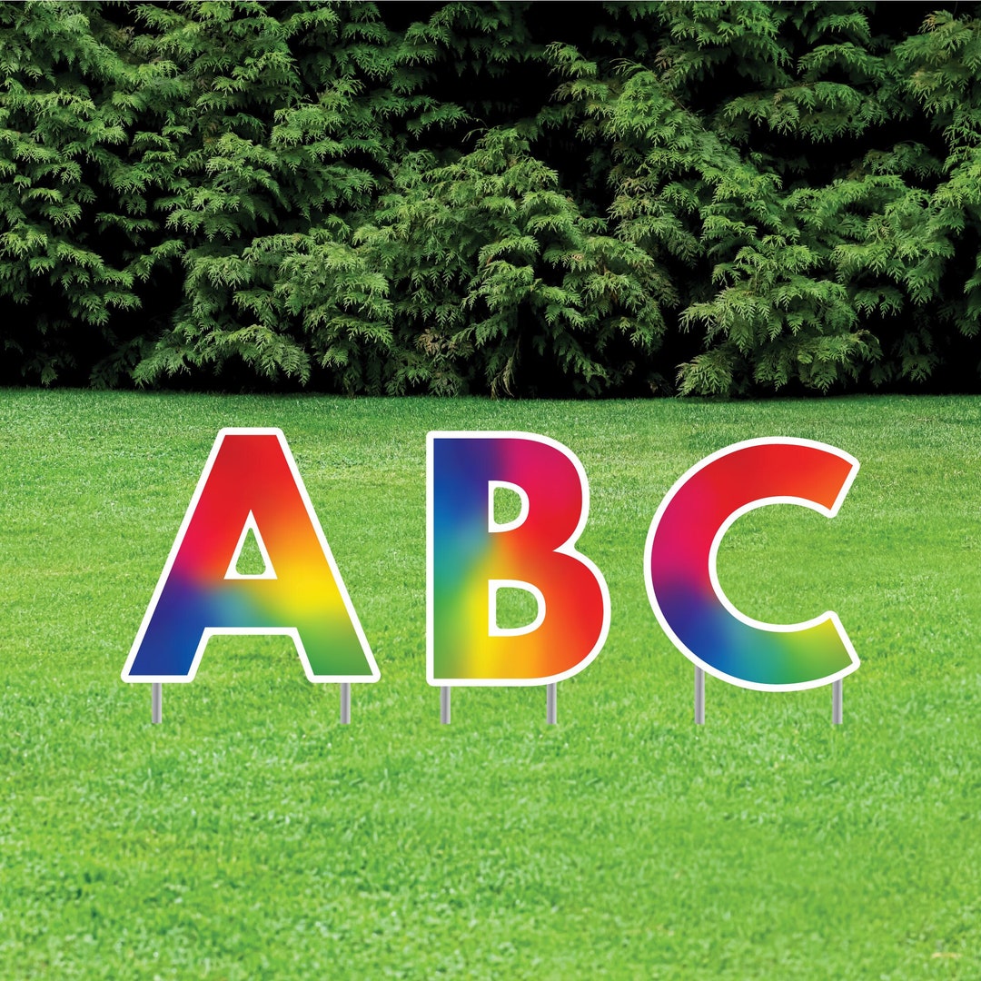 17" Rainbow Letter Lawn Letters With Stakes | Sans Bold Font - Etsy
