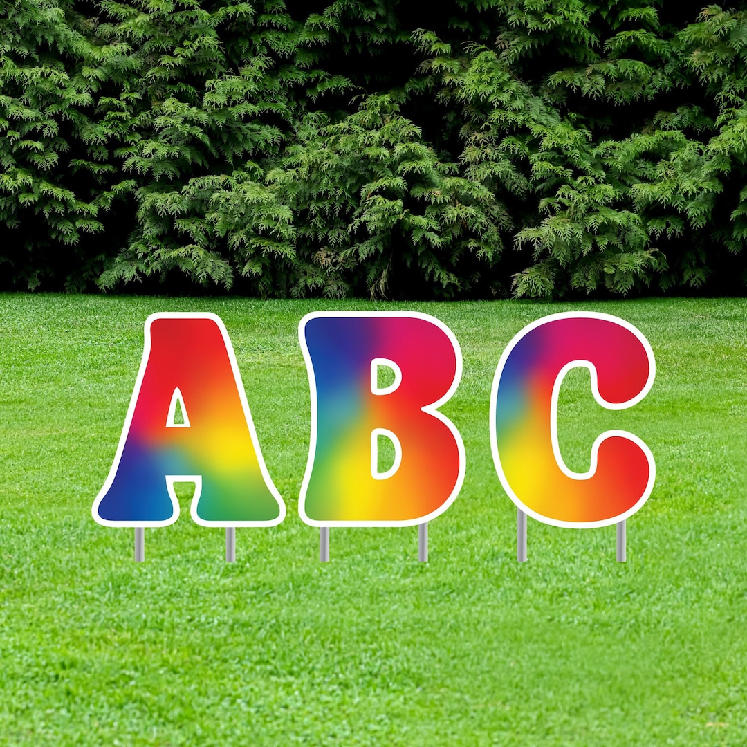 23.5" Tall Rainbow Lawn Letters With Stakes | Groovy Font - Etsy