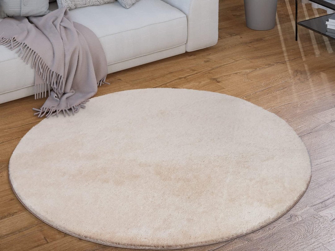 ETC Carpets: Beige Round Rug Living Room Long Pile Modern Fluffy ...