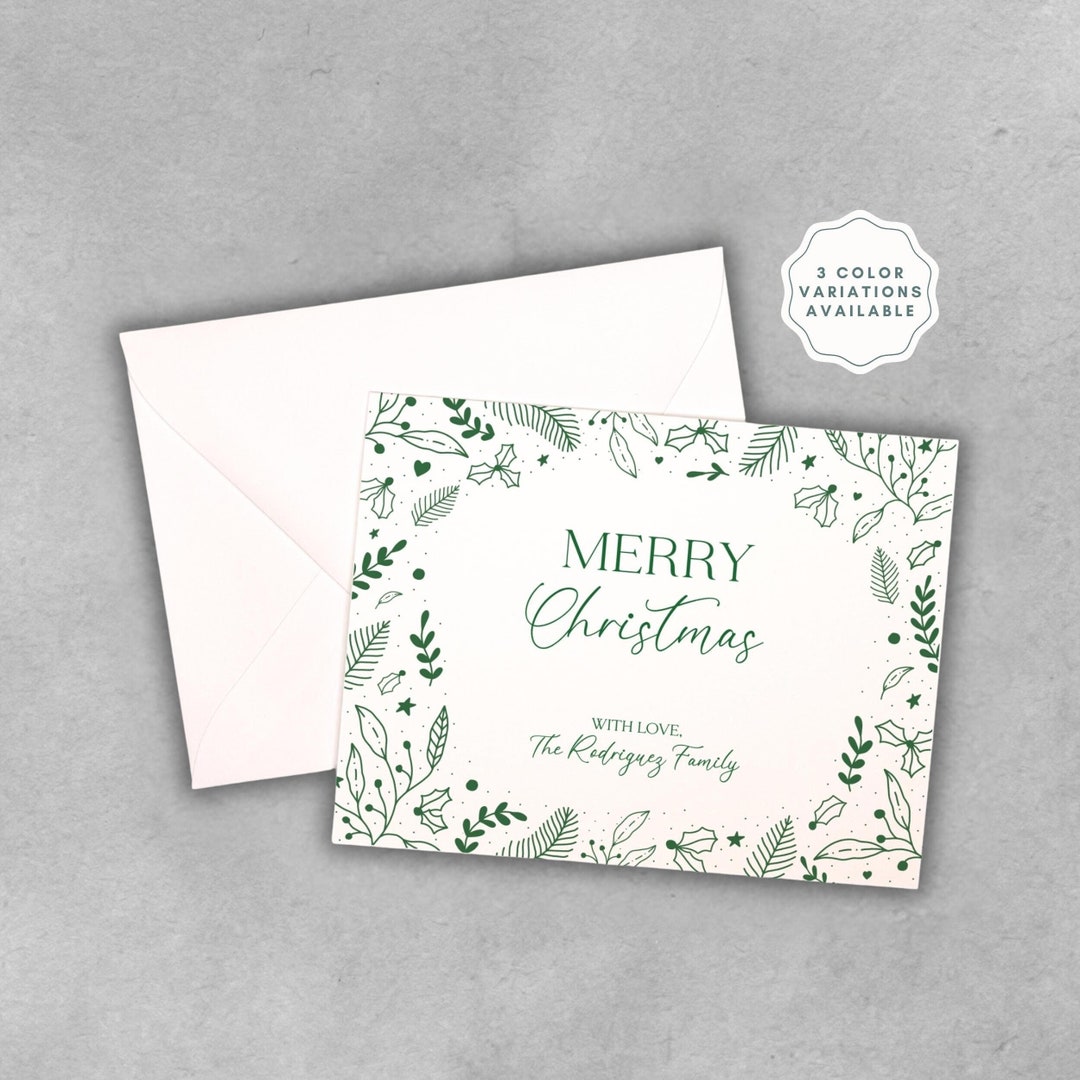 Personalized Christmas Card Set Holiday Greeting Card Stationery Blank ...