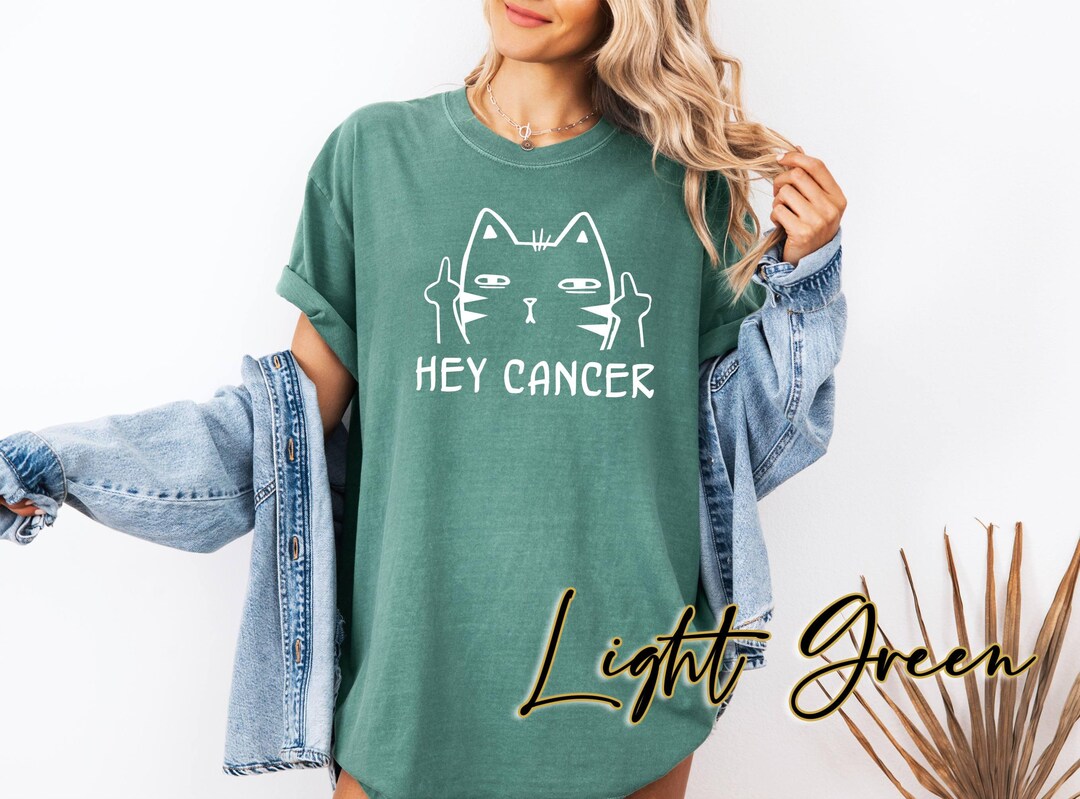 Cancer Fighting Cat Shirt, Middle Finger Shirt, Hey Cancer Tee, Cancer ...