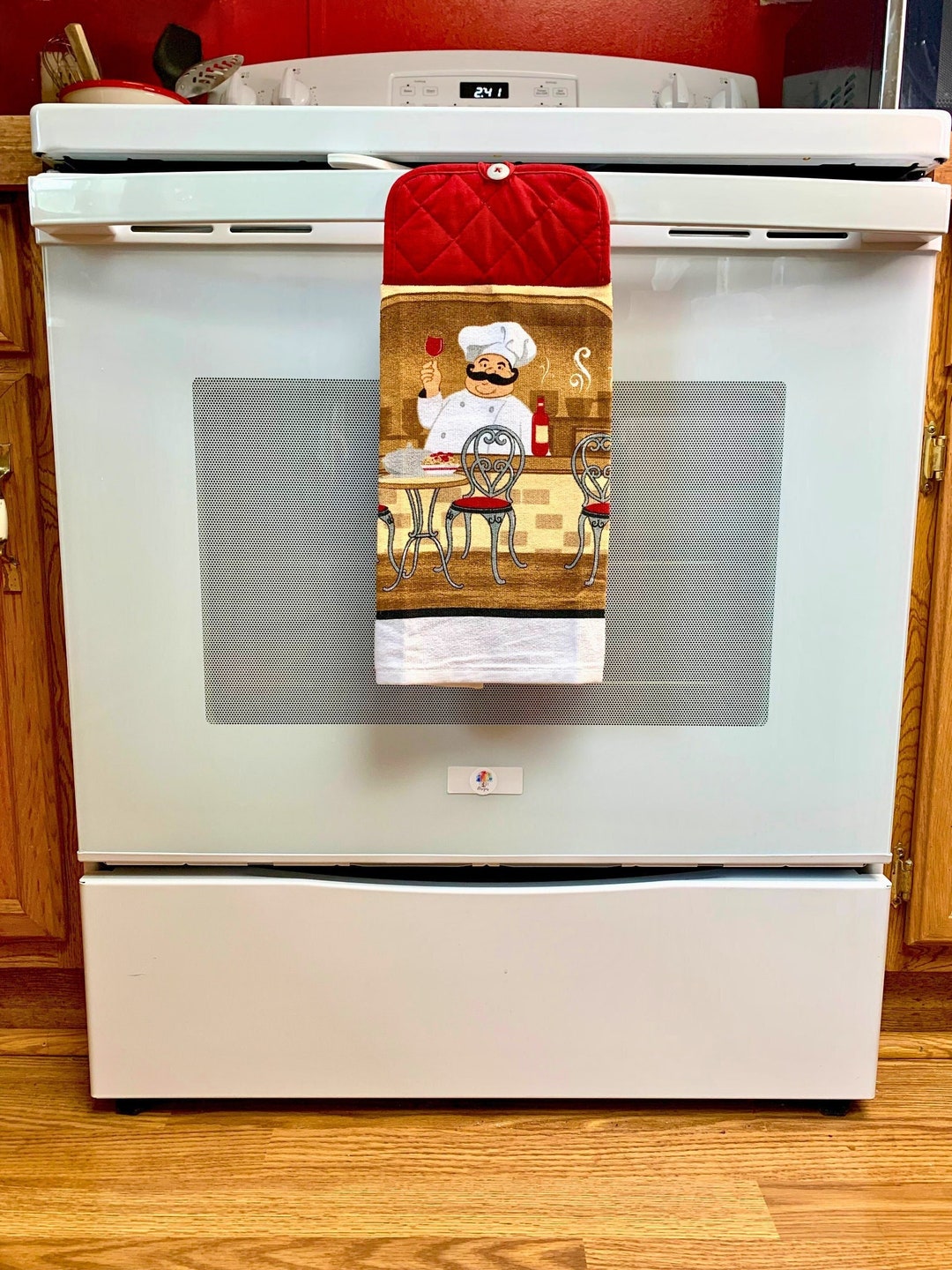 Kitchen Chef Potholder Towel With Button Top for Oven Door Handle ...