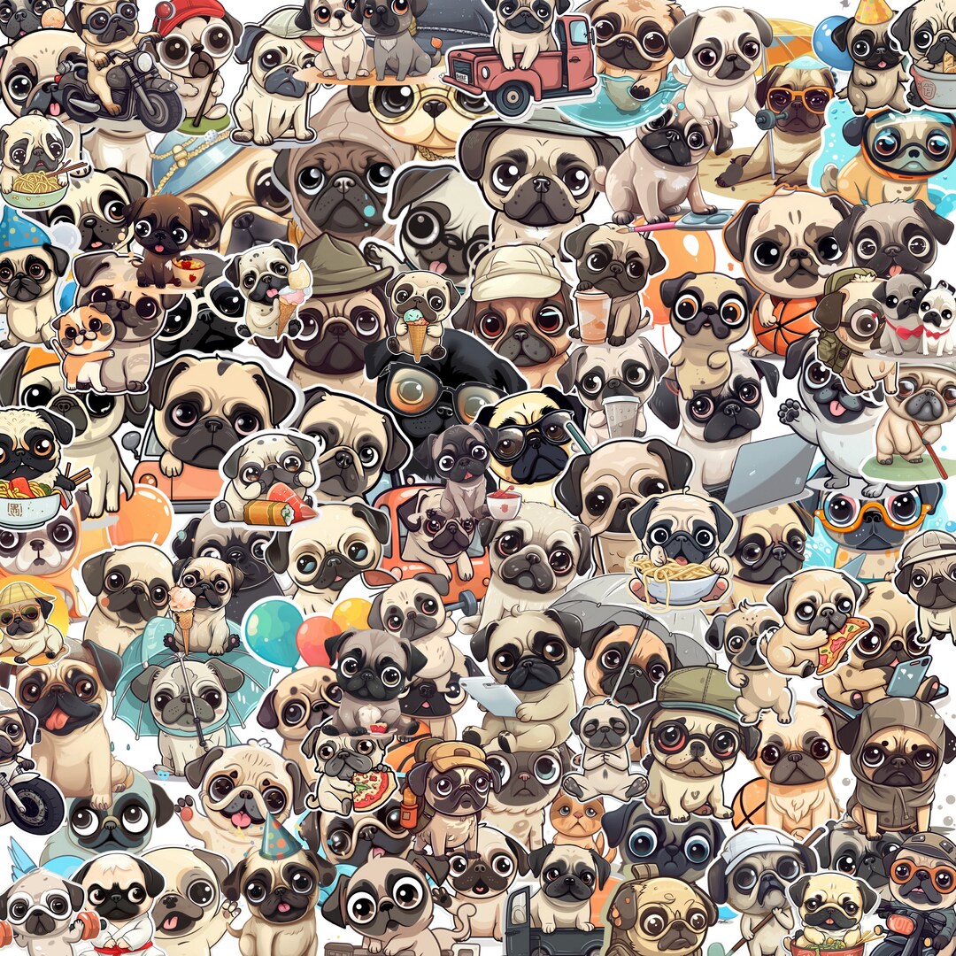 Printable Baby Pug Stickers Cute Pug Puppy Decals for Planners ...