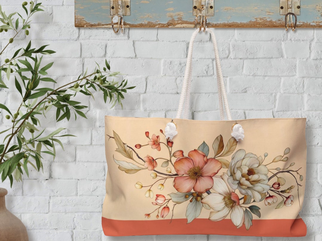 Flower Print Oversized Weekender Bag With Rope Handles, Floral Print ...