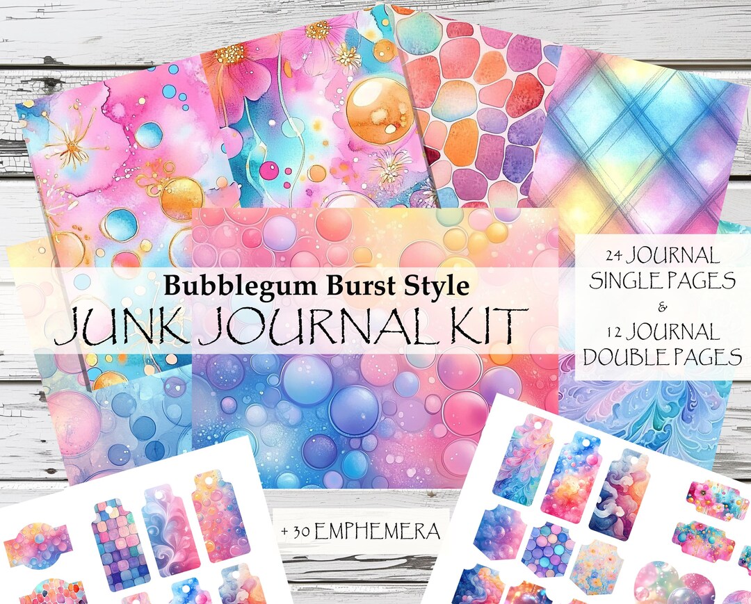 Bubblegum Bliss Junk Journal Kit: Digital Paper Pack (digital Download ...