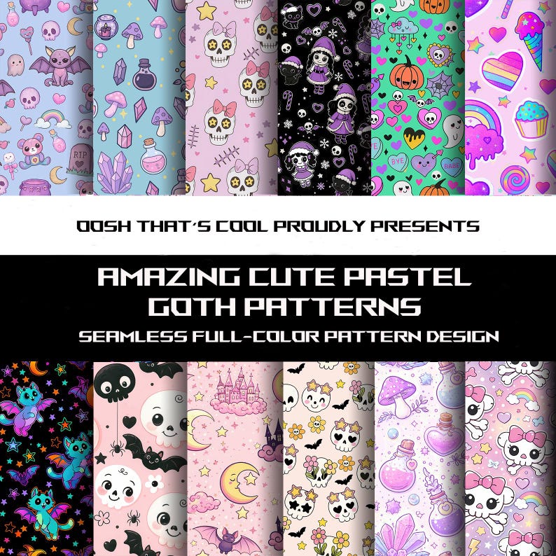 Pastel Goth Seamless Patterns: JPG, PNG, SVG (digital Download) - Etsy
