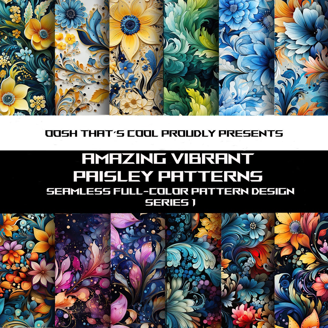 Vibrant Paisley Flower Patterns Collection Series 1| Seamless Designs ...