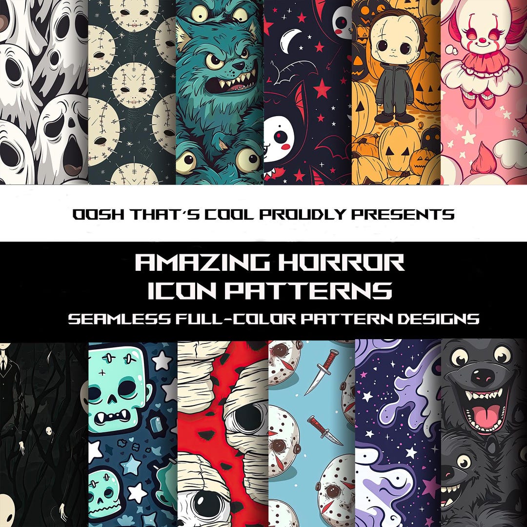 Horror Icon Pattern Collection: 12 Seamless Designs (digital Download ...