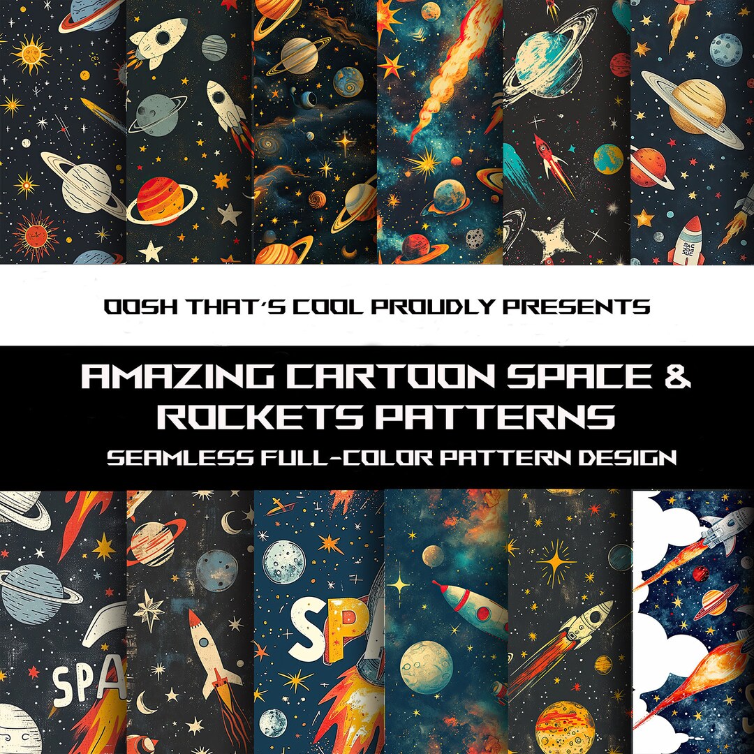 Space and Rockets| Seamless Designs | 12 Awesome Patterns | Tile ...