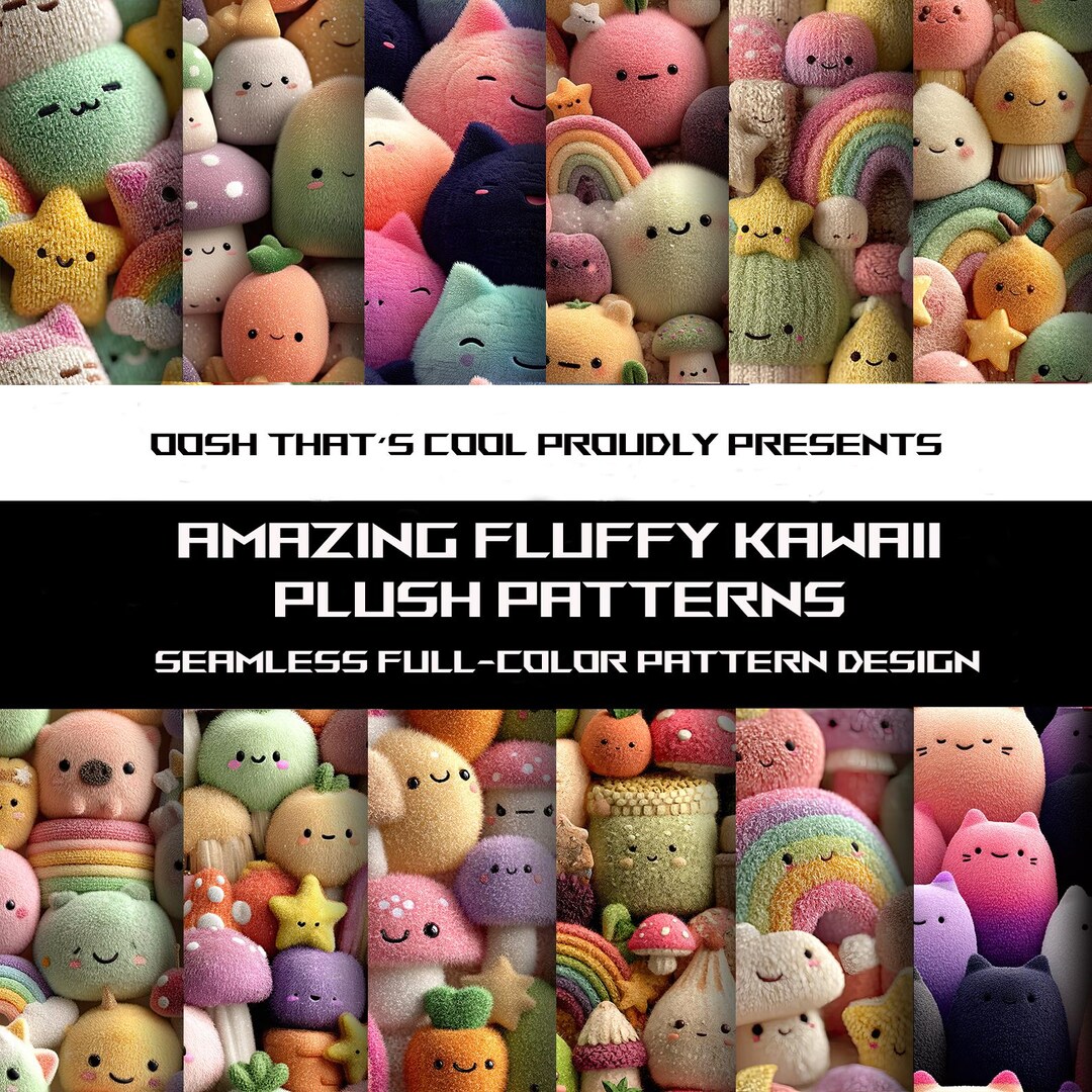 Fluffy Kawaii Plush Patterns: Seamless Tile Designs (JPG, PNG, SVG) - Etsy