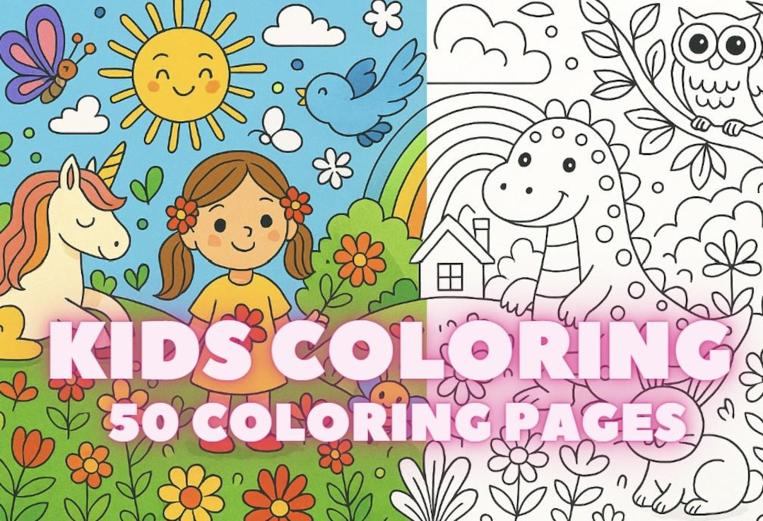 50 Kids Coloring Pages: 50 Coloring Pages, Coloring Pages for Kids, PNG ...