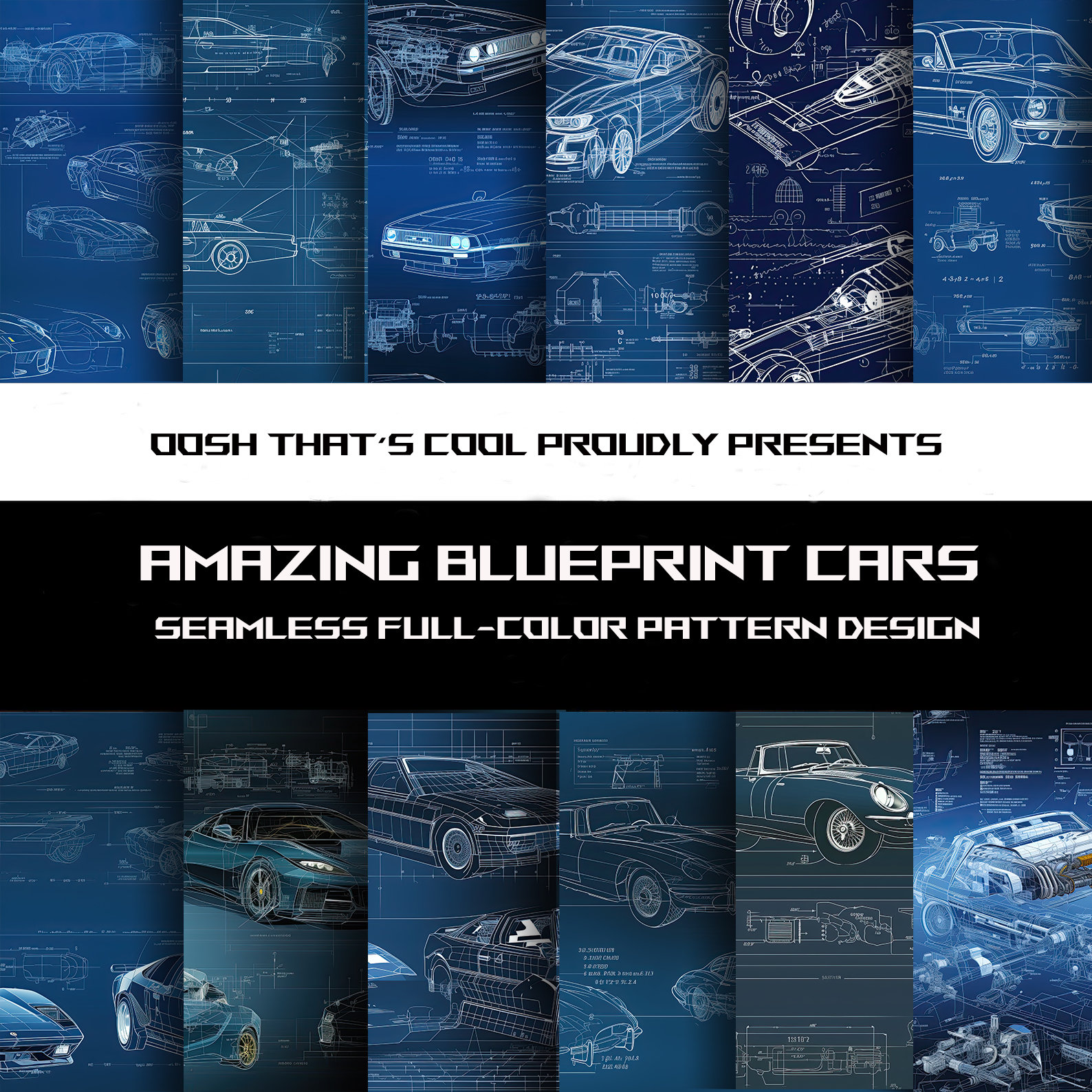 Blueprint Cars| Seamless Designs | 12 Seamless Patterns | Tile Patterns ...