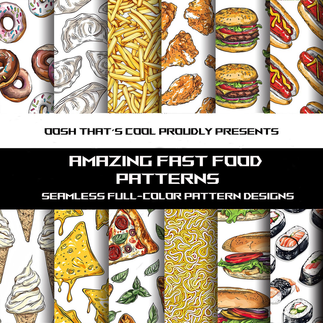 Fast Food Seamless Pattern Designs: JPG, PNG, SVG (digital Download) - Etsy