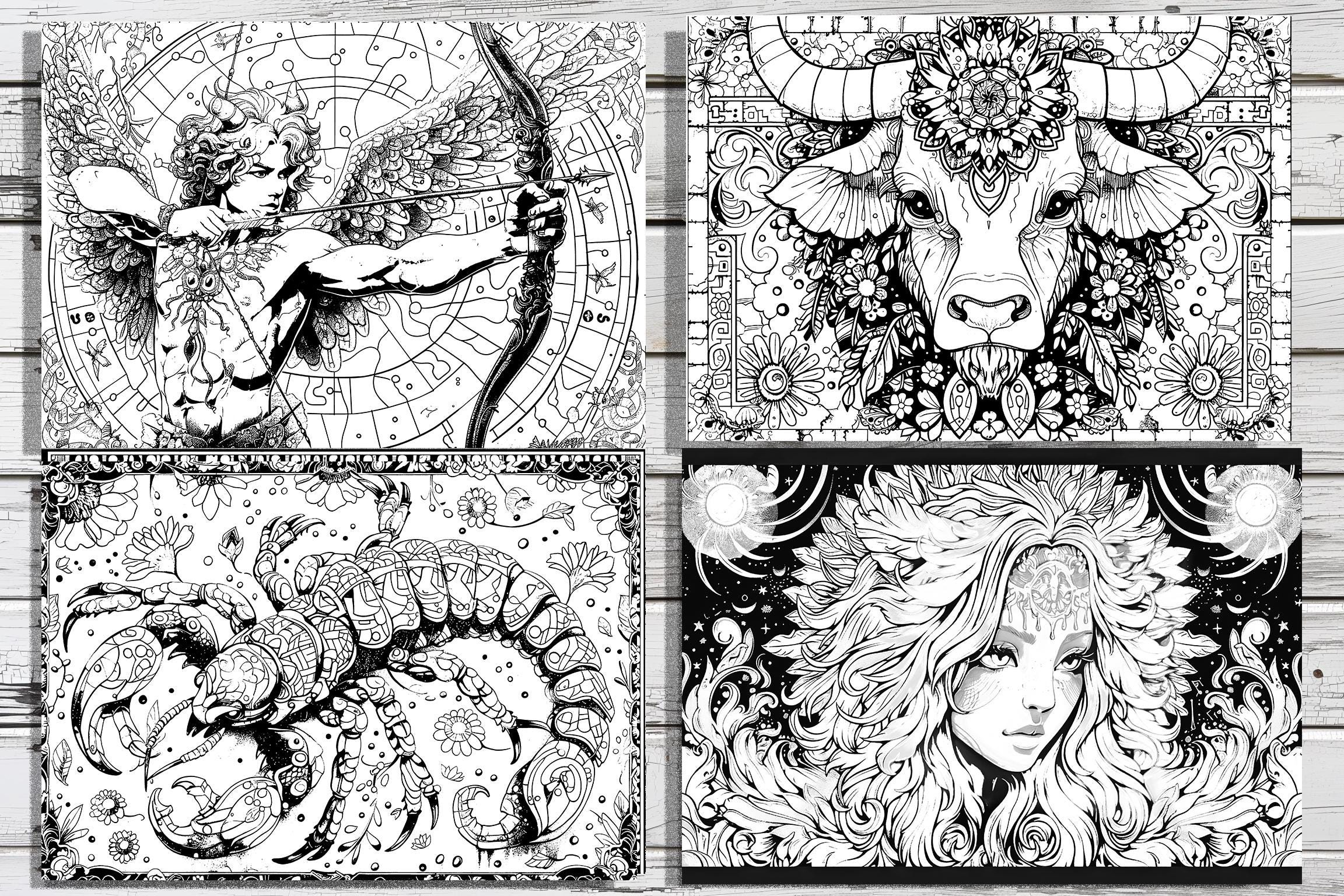 Zodiac Signs: 12 Coloring Pages, Printable Astrology Coloring Pages for ...