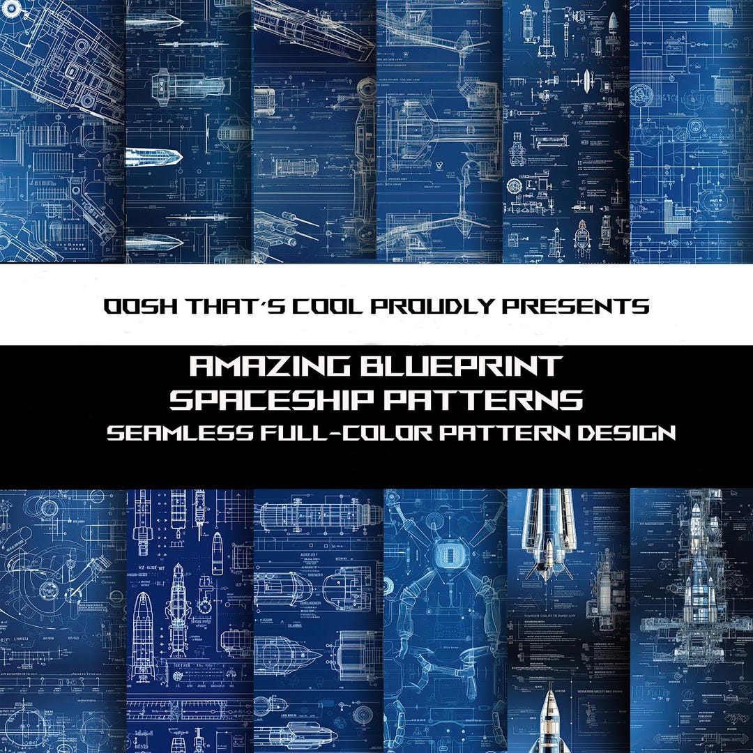 Blueprint Spaceships| Seamless Designs | 12 Seamless Patterns | Tile ...