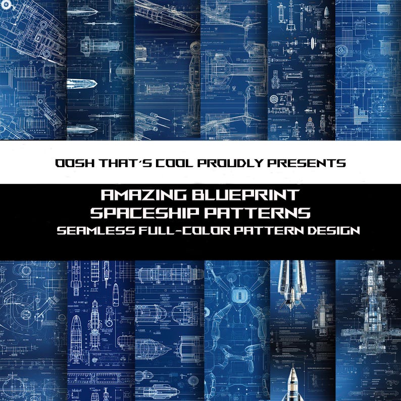 Blueprint Spaceships| Seamless Designs | 12 Seamless Patterns | Tile ...
