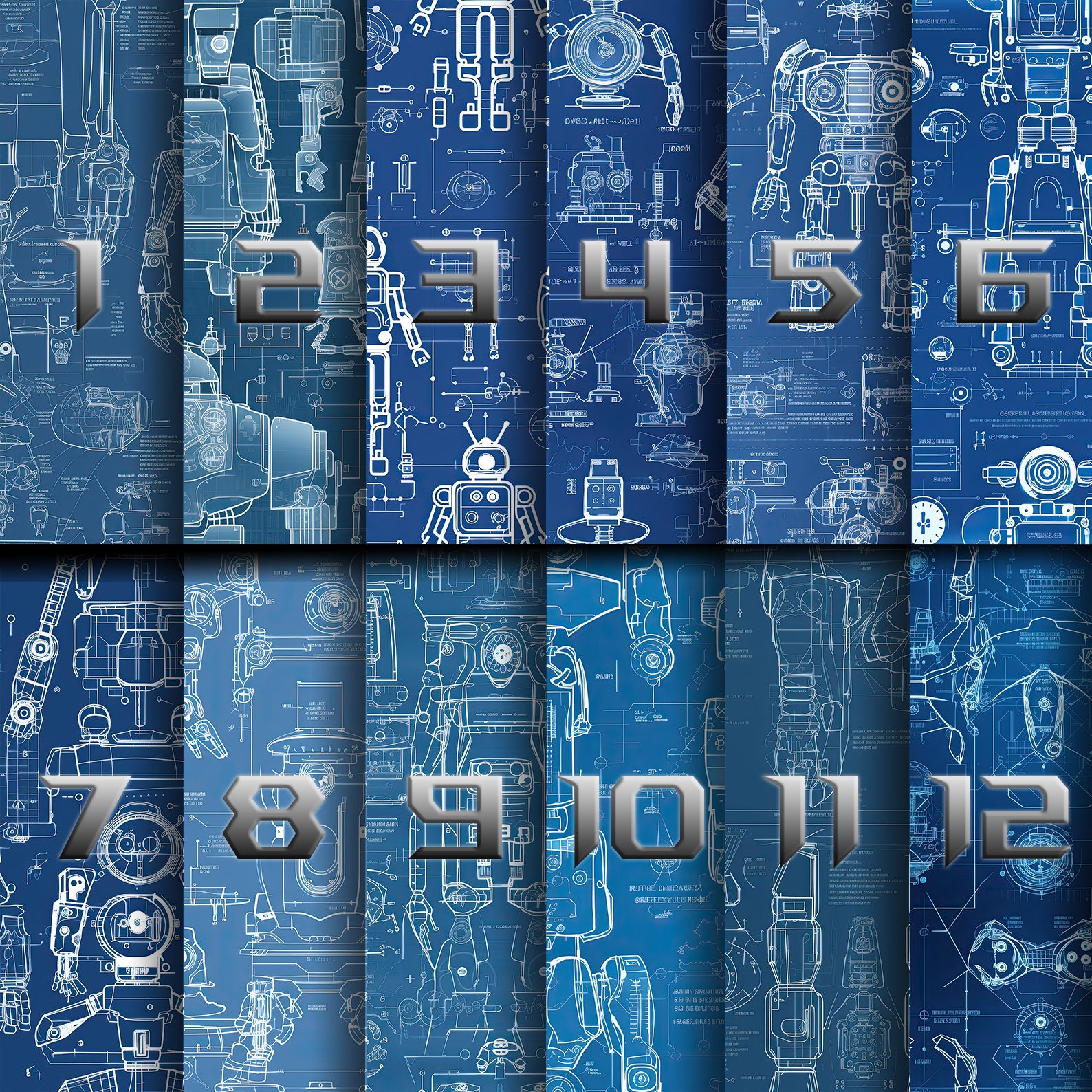 Blueprint Robots| Seamless Designs | 12 Awesome Patterns | Tile ...