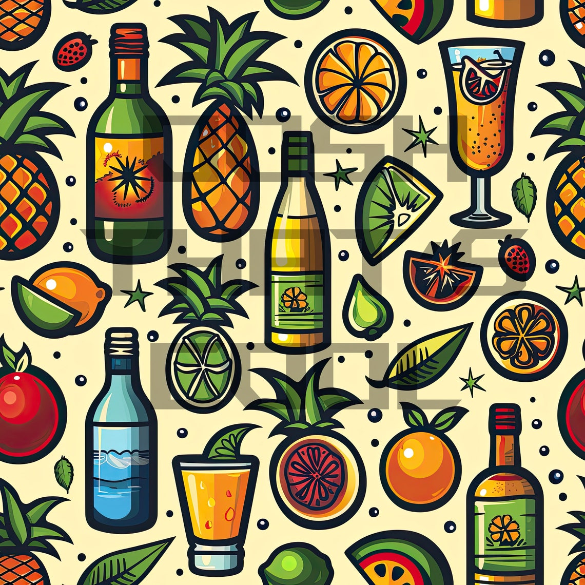Beach Bar Icons Seamless Pattern: Tropical Drinks (digital Download) - Etsy