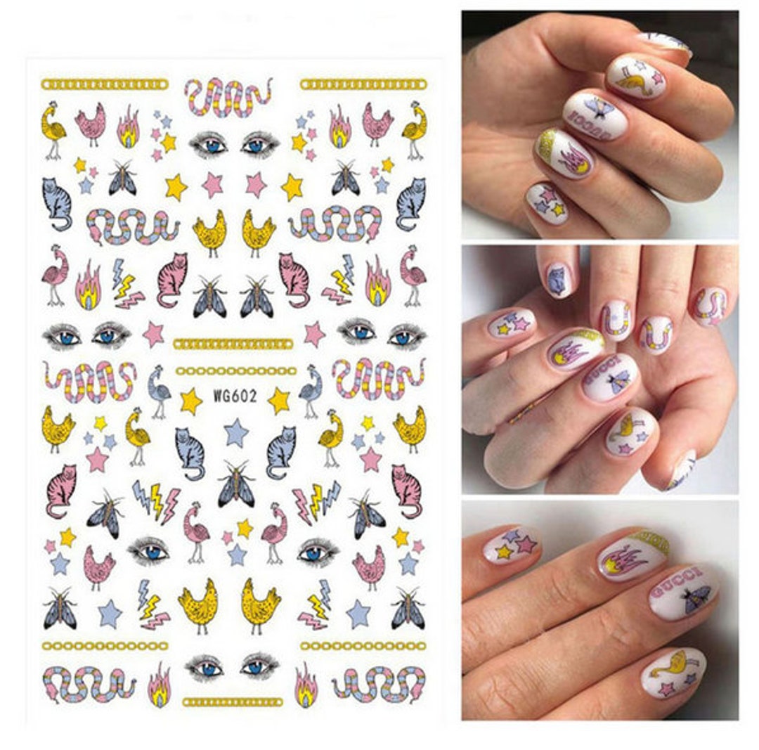 Boho Nail Stickers Snakes, Moths, Cats Nail Art Flames, Chicken ...