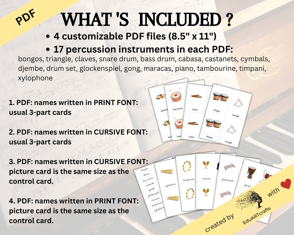 PERCUSSION INSTRUMENTS | Nomenclature / 3-part Cards • Realistic Photos ...
