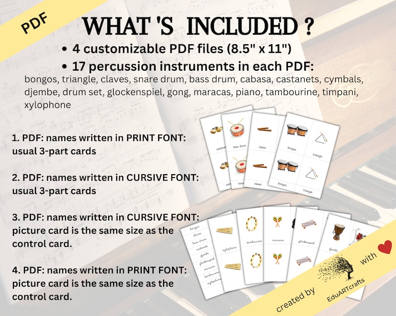 PERCUSSION INSTRUMENTS | Nomenclature / 3-part Cards • Realistic Photos ...