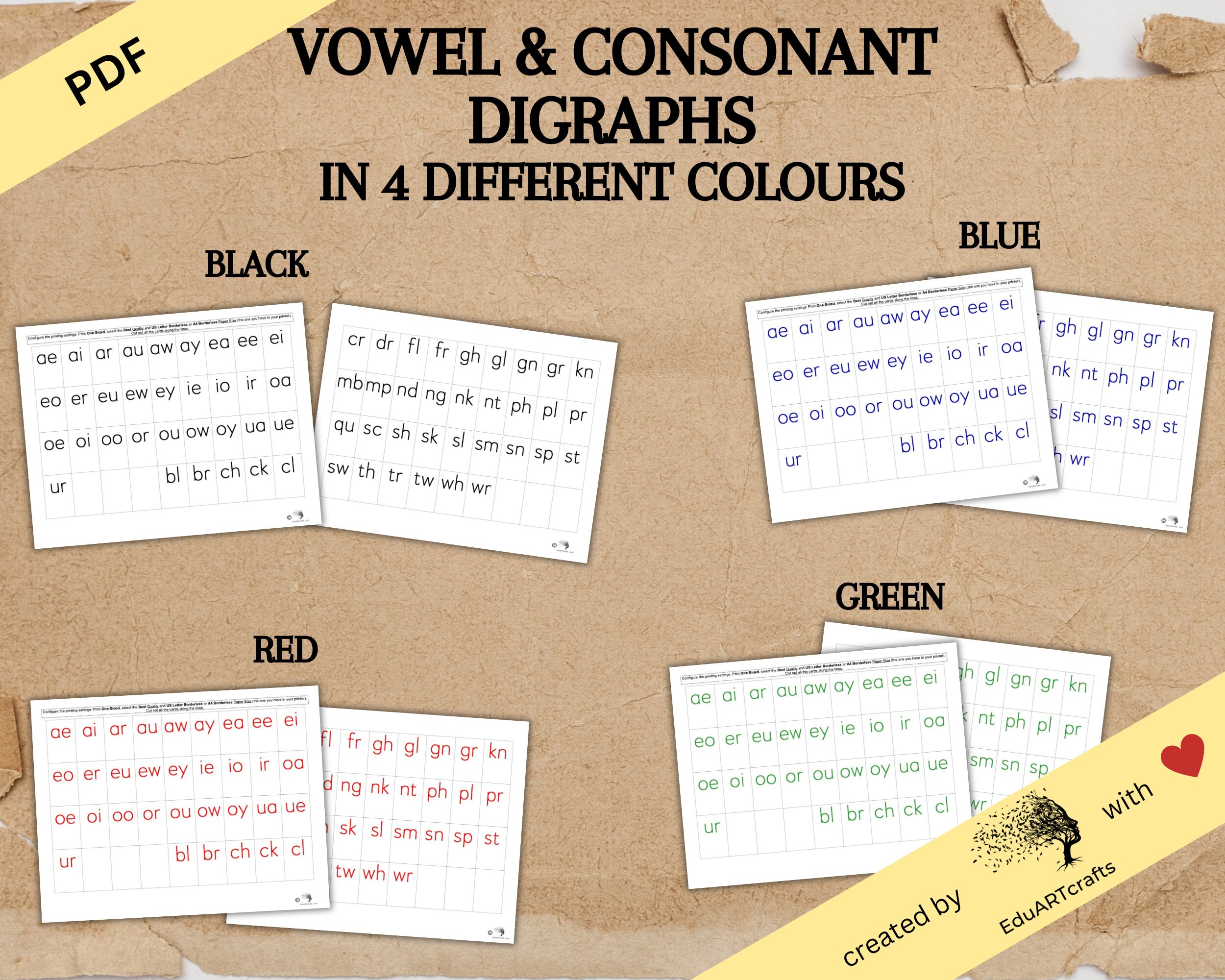 Montessori Movable Alphabet With Consonant and Vowel Diagraphs, Print ...