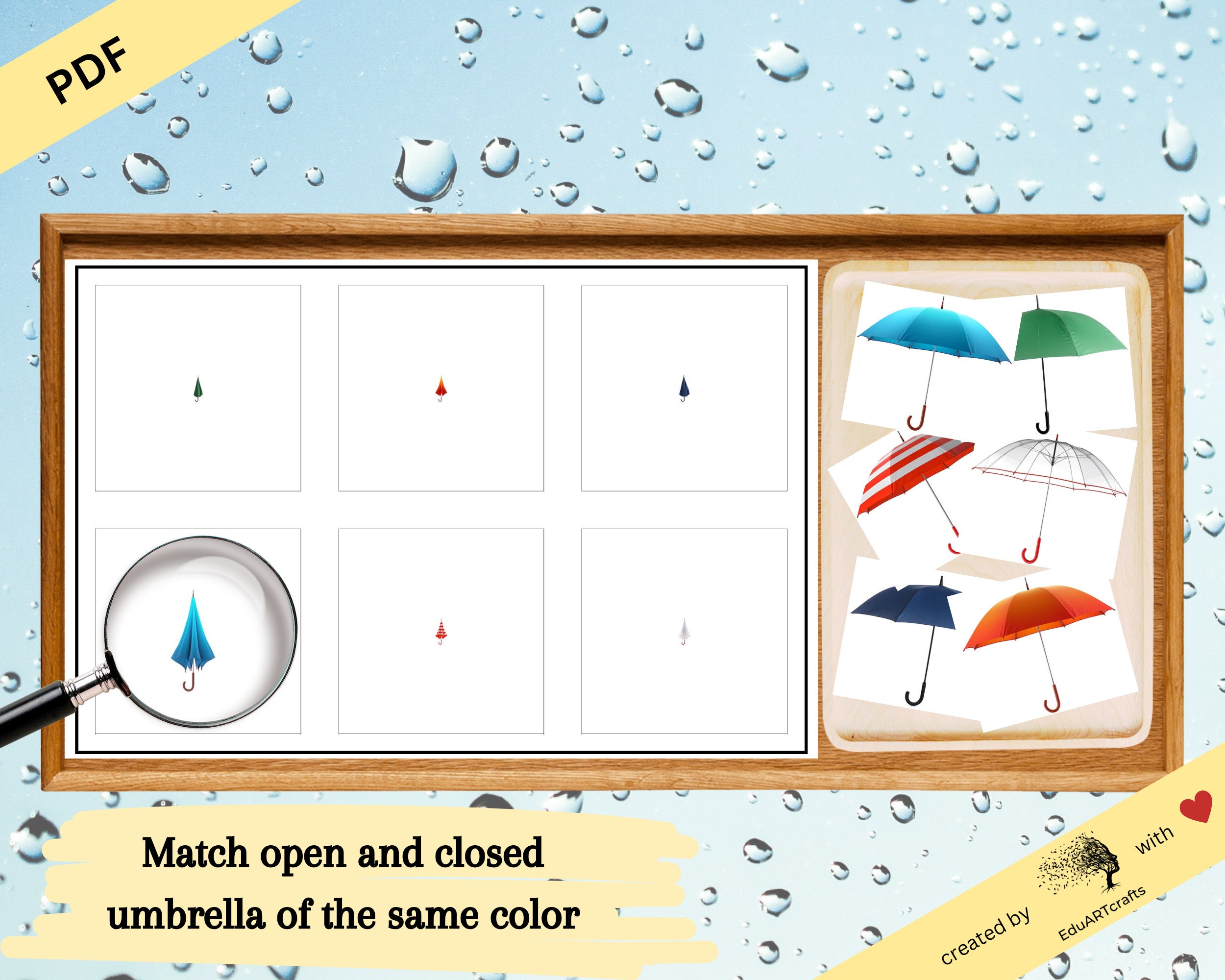 MATCHING GAME Using Magnifying Glass - Umbrellas • Printable Activity ...